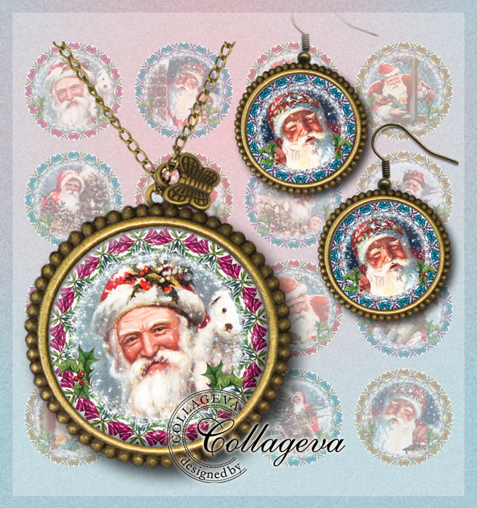 Vintage Santa Claus Digital Collage Sheet, Christmas Round Images ...