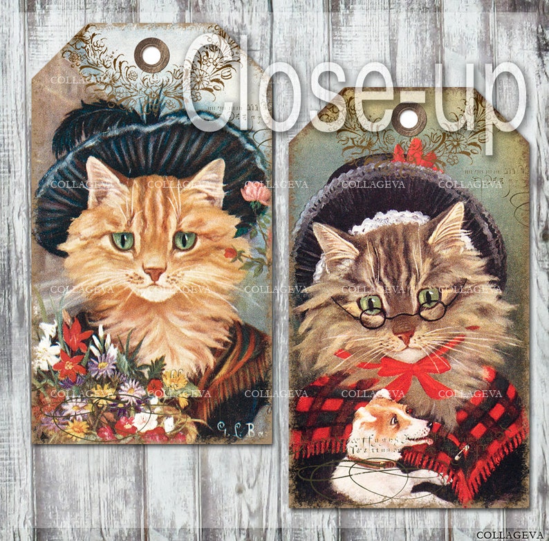 10 Digital Tags Labels Cat Ladies Printable Cat Images Kitten - Etsy