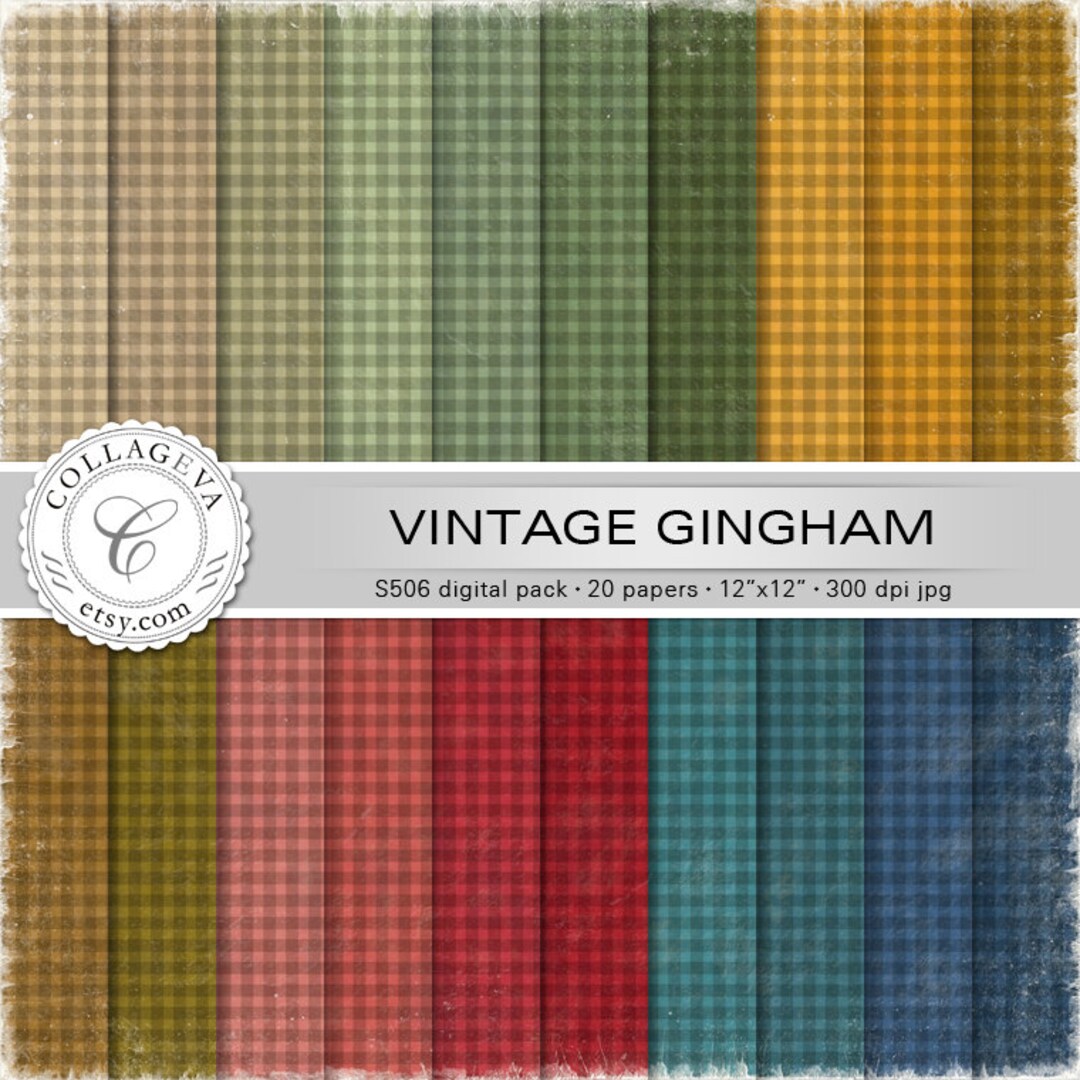 Vintage Gingham Digital Paper Pack, 20 Printable Sheets 12x12 Textured ...