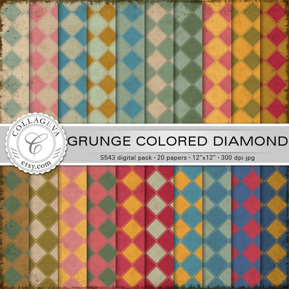 Grunge Colored Diamond Digital Paper Pack 20 Printable Images | Etsy