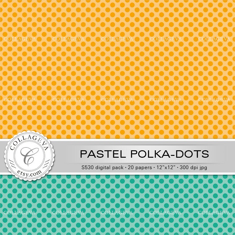 Pastel Polka-dots Digital Paper Pack, 20 Printable Sheets, 12x12 ...