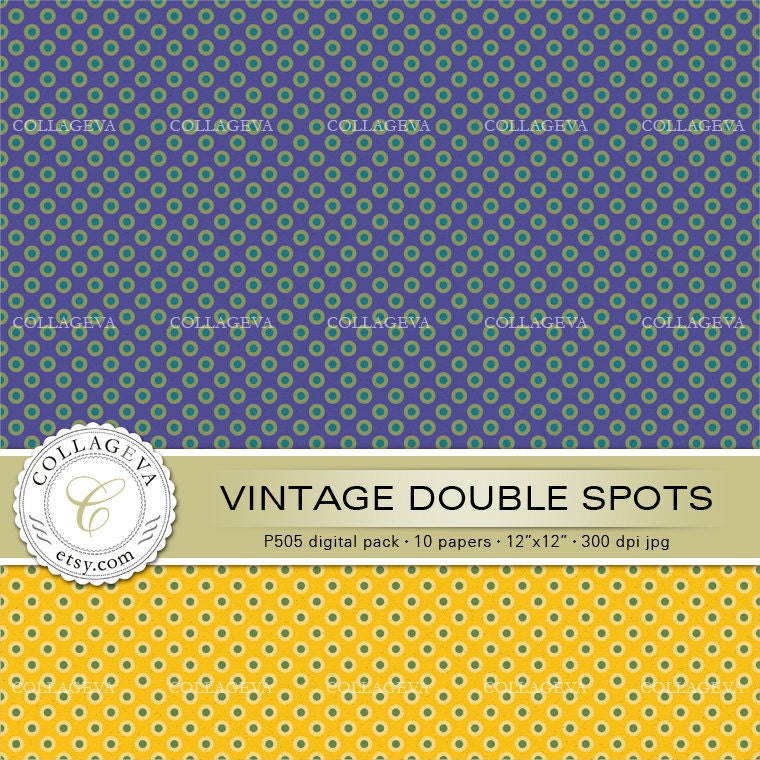Vintage Double Spots Digital Paper Package, 10 Printable Sheets, 12x12 ...