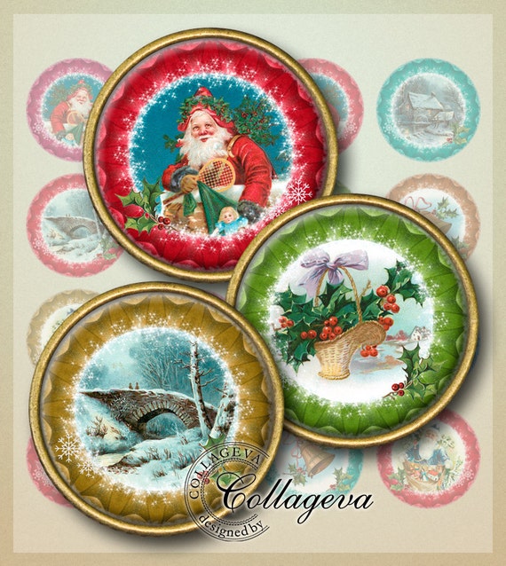 Vintage Christmas Digital Collage Sheet 1.5 1.25 | Etsy