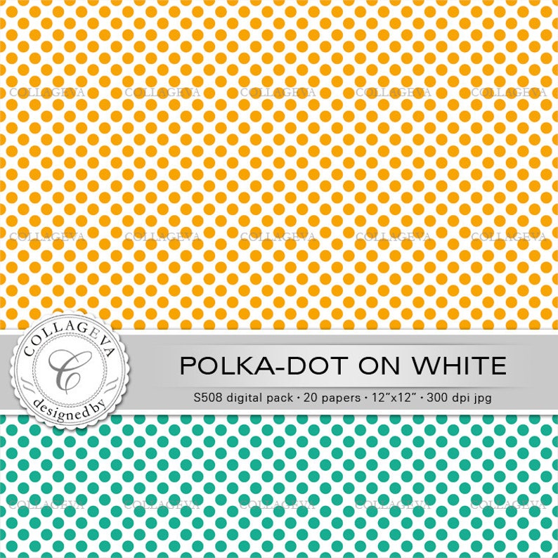 Polka-dot on White Digital Paper Pack, 20 Printable Sheets, 12x12 ...