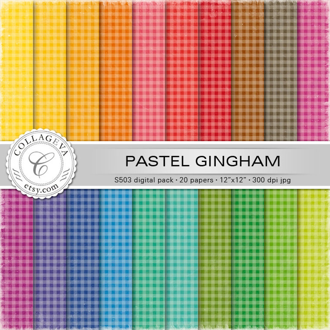 Pastel Gingham Digital Paper Pack, 20 Printable Images, 12x12, Textured ...