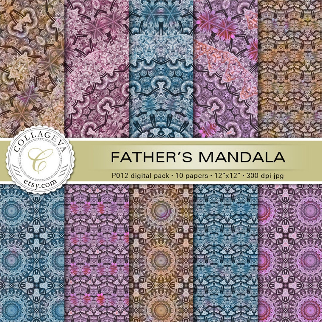 Fathers Mandala, Digital Paper Pack, 10 Printable Sheets, 12x12 INSTANT ...