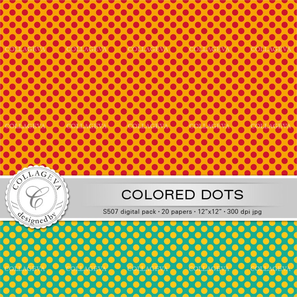 Colored Dots Digital Paper Pack, 20 Printable Sheets, 12x12 INSTANT ...