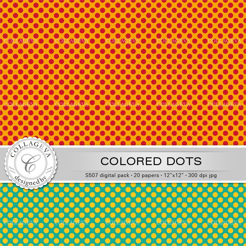 Colored Dots Digital Paper Pack, 20 Printable Sheets, 12x12 INSTANT ...