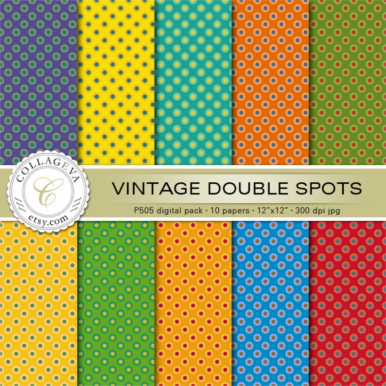 Vintage Double Spots Digital Paper Package, 10 Printable Sheets, 12x12 ...