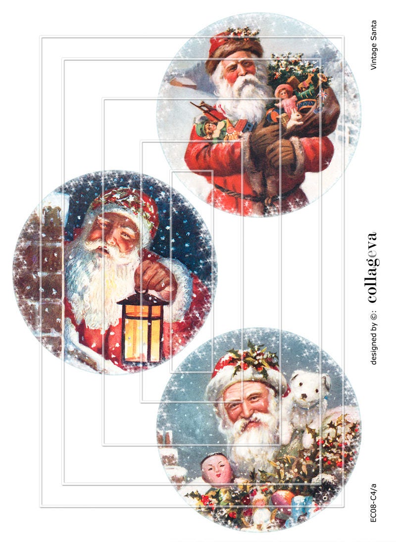 Vintage Santa Digital Collage Sheet 4 3 2.5 2 - Etsy