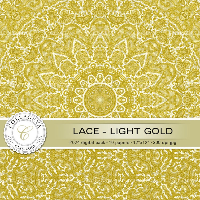 Lace Light Gold P024 Digital Paper Pack, 10 Printable Images, 12x12 ...