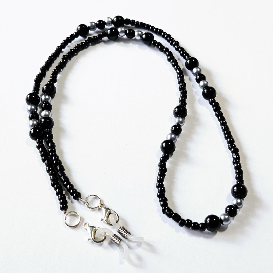 Black Sunglasses String, Beaded Eyeglass Chain, Bead Mask Chain ...