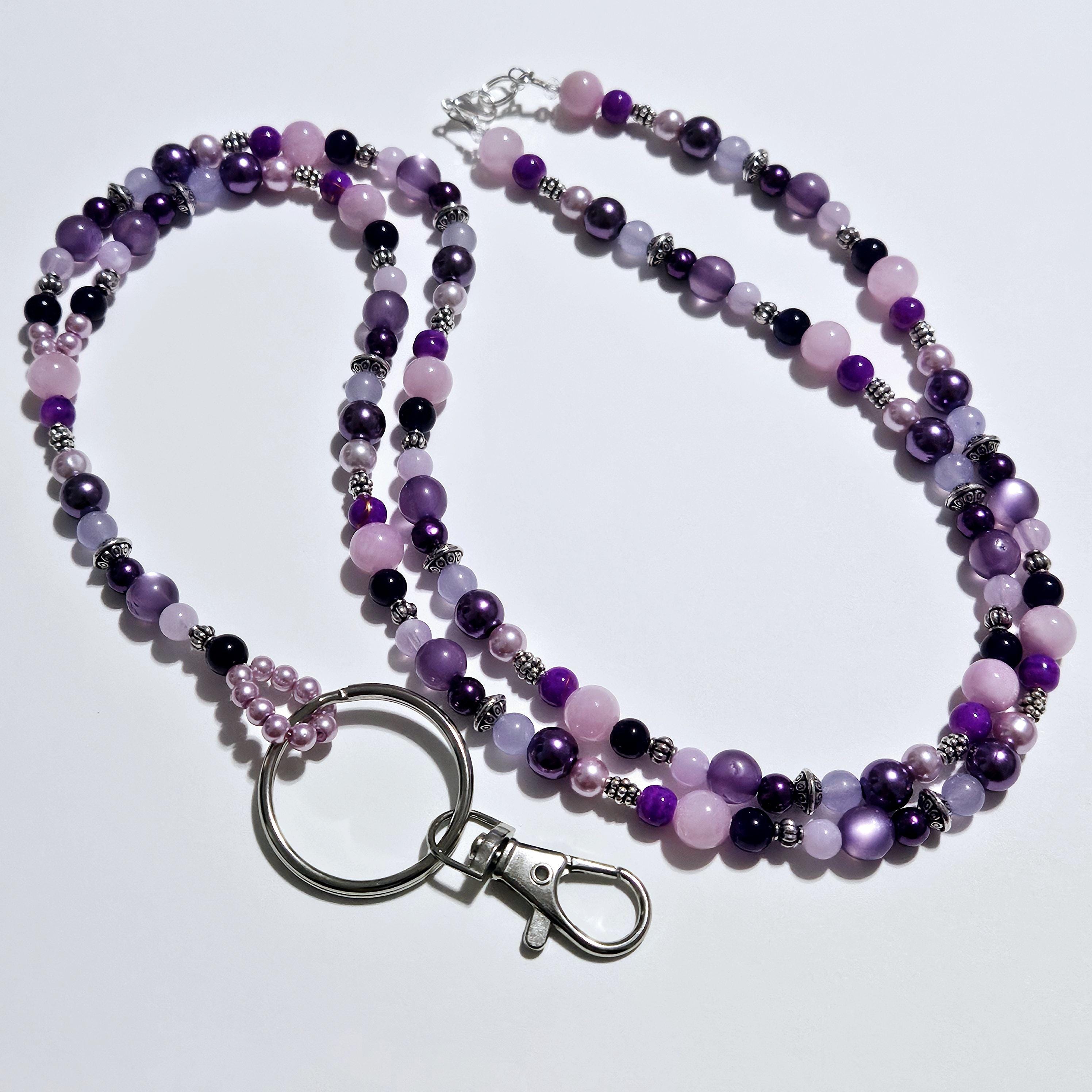 Purple Beaded Lanyard, Dressy Beaded Lanyard, Badge Holder, Fashion ...