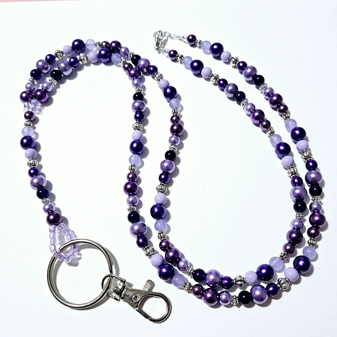 Purple Beaded Lanyard, Dressy Beaded Lanyard, Badge Holder, Fashion ...
