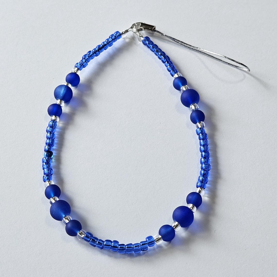 Blue Phone Strap, Seed Bead Cellphone Charm, Beaded Cellphone Chain ...
