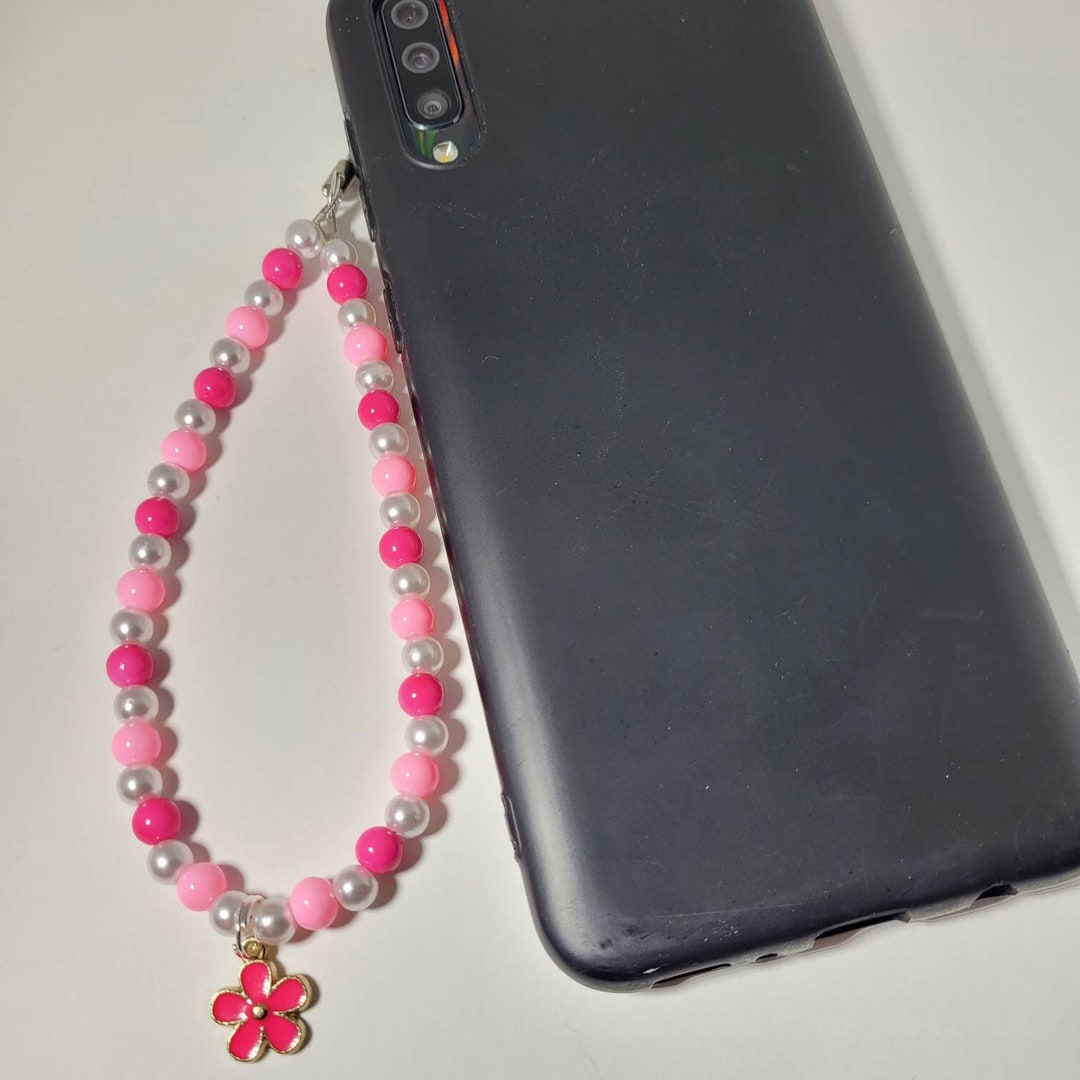 Pink Beaded Phone Charm, Daisy Phone Strap, Flower Phone Charm, Beaded ...