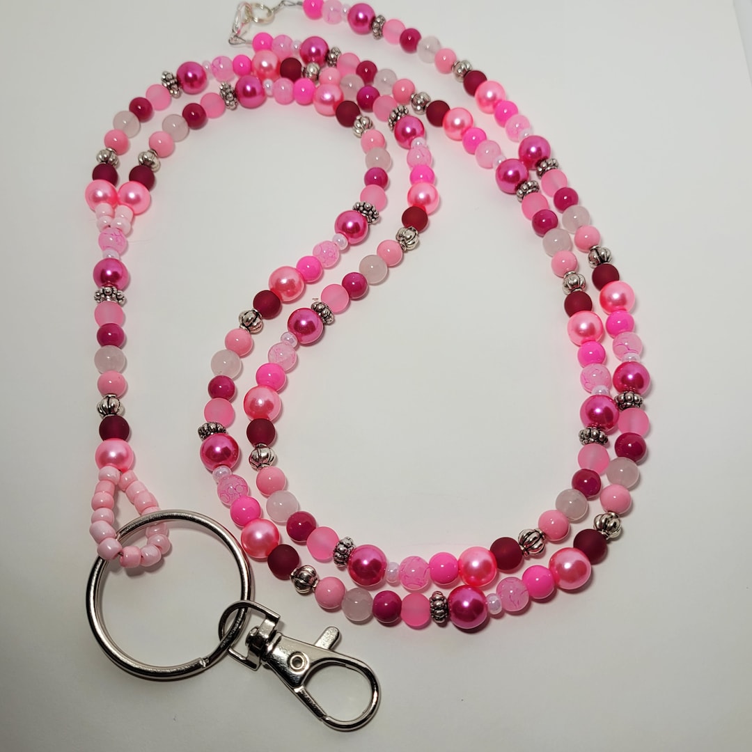 Pink Beaded Lanyard Dressy Beaded Lanyard Badge Holder - Etsy