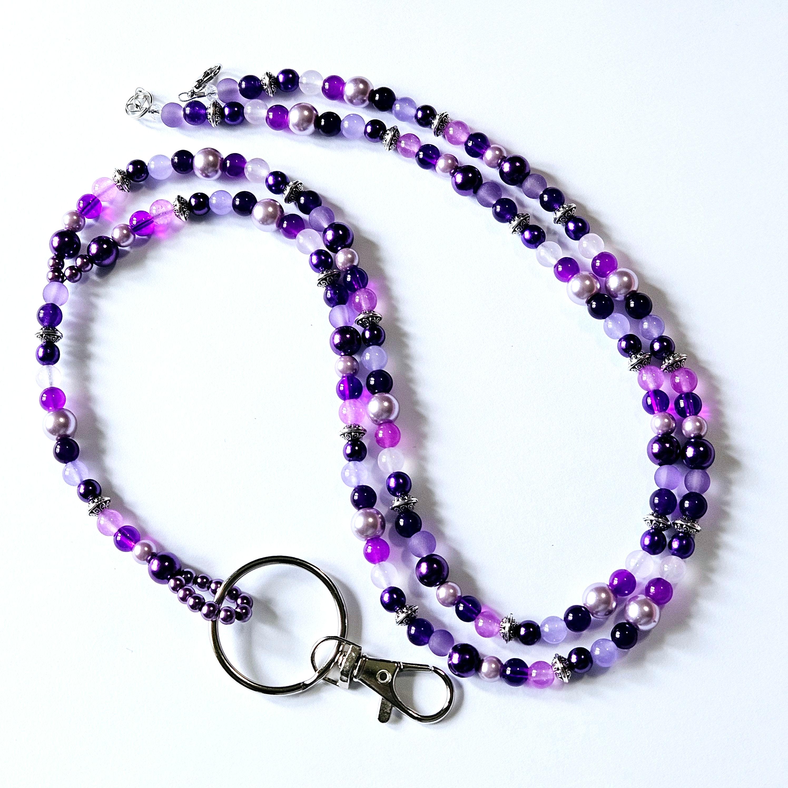 Purple Beaded Lanyard, Dressy Beaded Lanyard, Badge Holder, Fashion ...