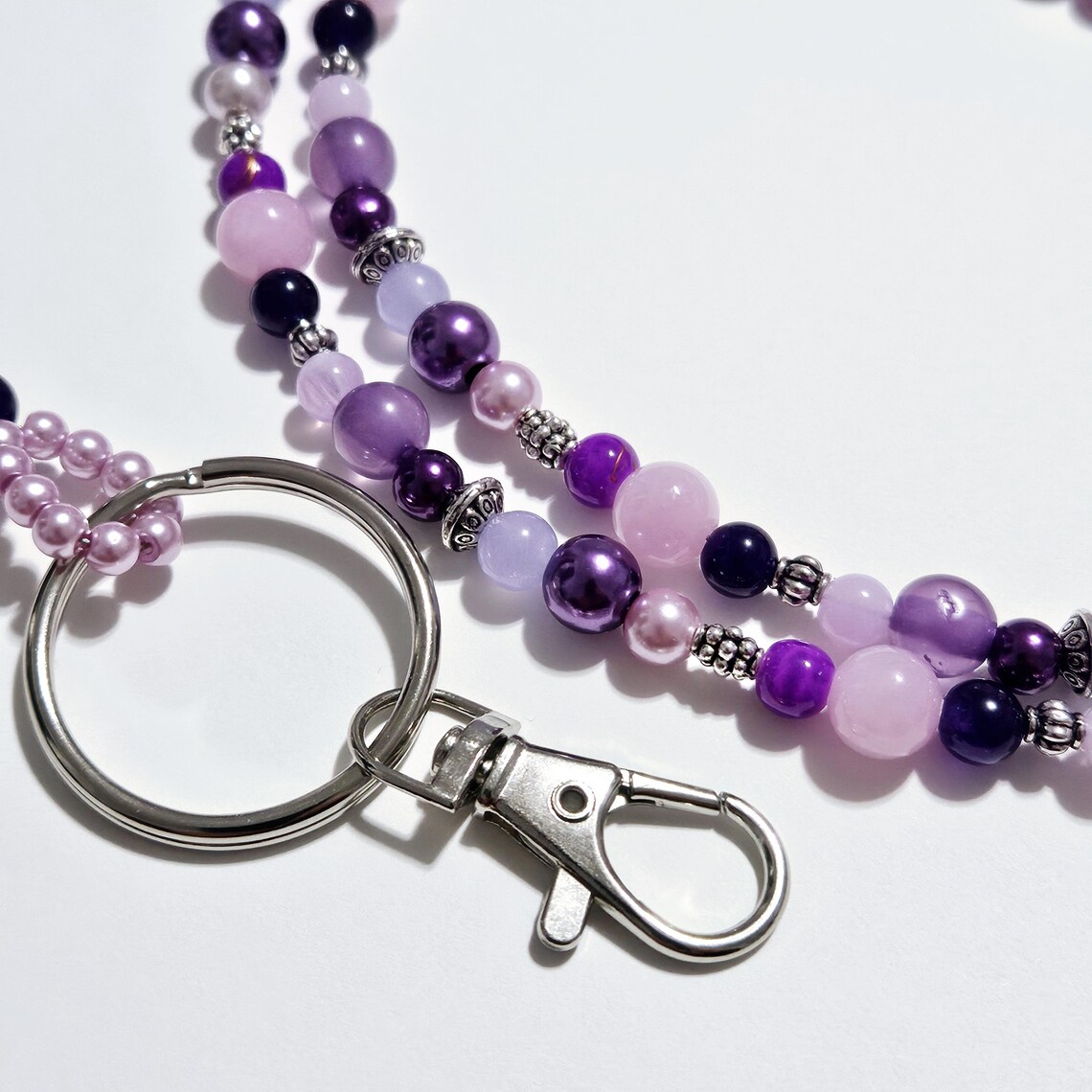 Purple Beaded Lanyard, Dressy Beaded Lanyard, Badge Holder, Fashion ...