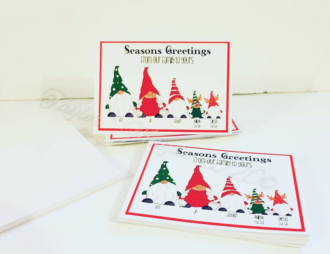 Personalised Family Christmas Cards, Custom Gnome Holiday Cards, Set of ...