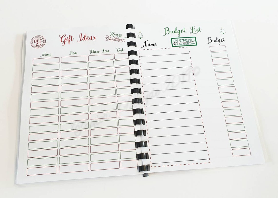 Christmas Planner Xmas Organiser Gift List Food Planner - Etsy
