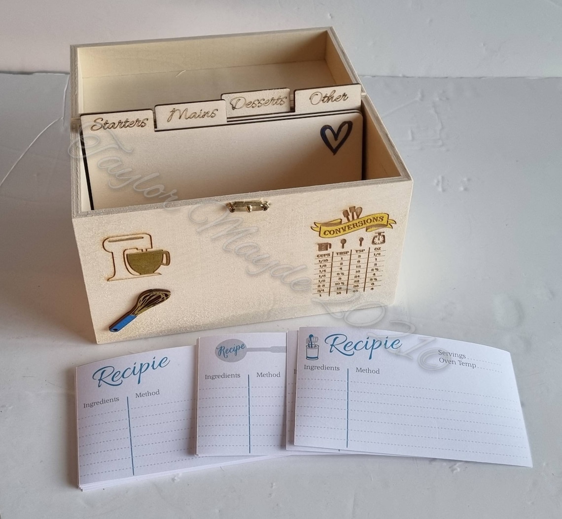 Wooden Recipe Box With Dividers Personalised Recipie Box - Etsy