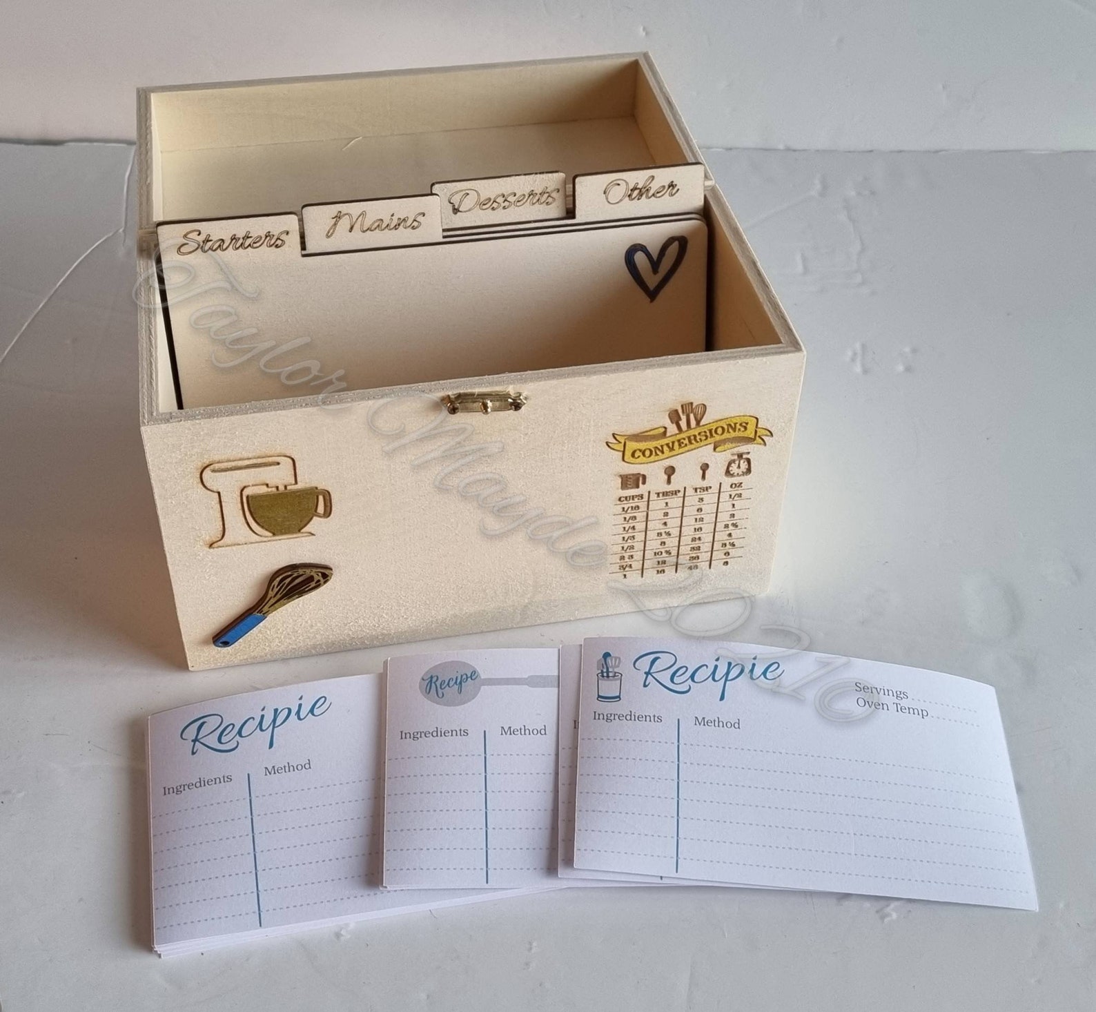Wooden Recipe Box With Dividers Personalised Recipie Box - Etsy