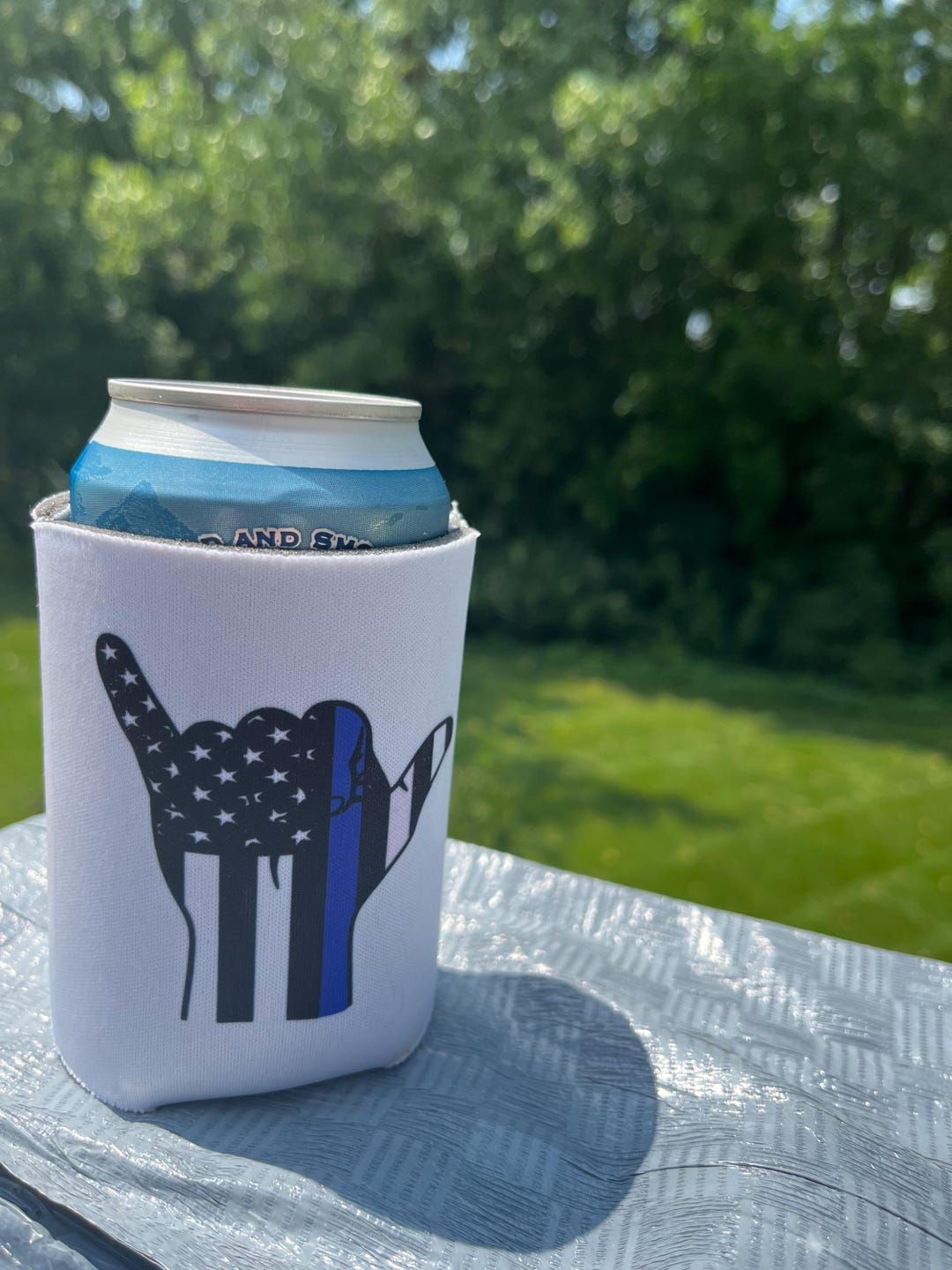Personalized Thin Blue Line Shaka 12 Oz Can Coolie Fits a Pint Glass or ...