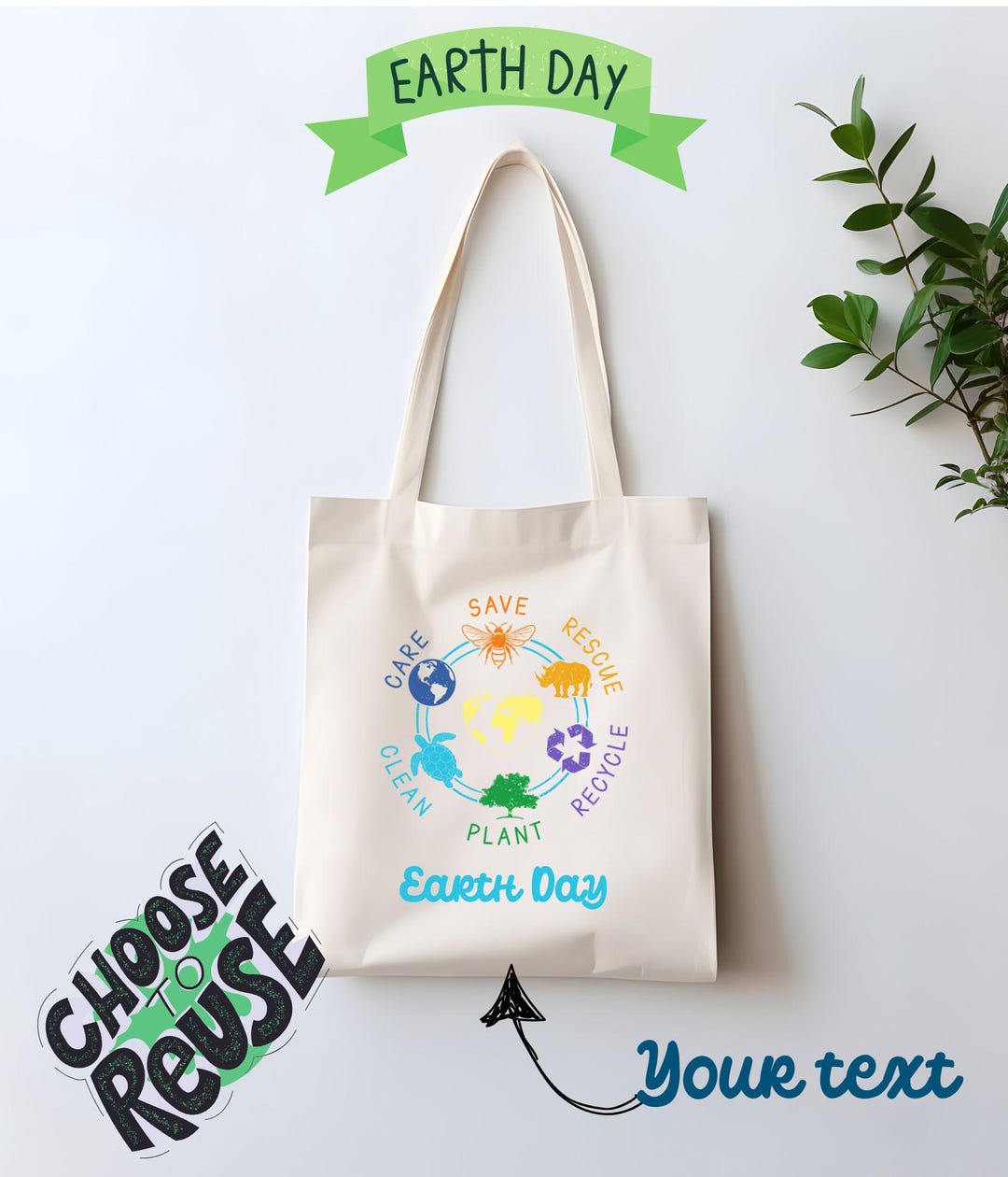 Custom Earth Day Tote Bag Reuse, Recycle Aesthetic Tote Bag, Save the ...