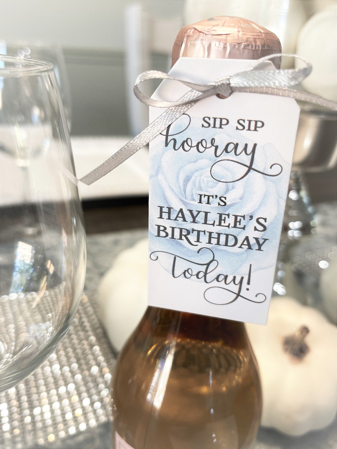 Sip Sip Hooray, Birthday Tag for Women, Floral Birthday, Mini Champagne ...