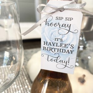 Sip Sip Hooray, Birthday Tag for Women, Floral Birthday, Mini Champagne ...