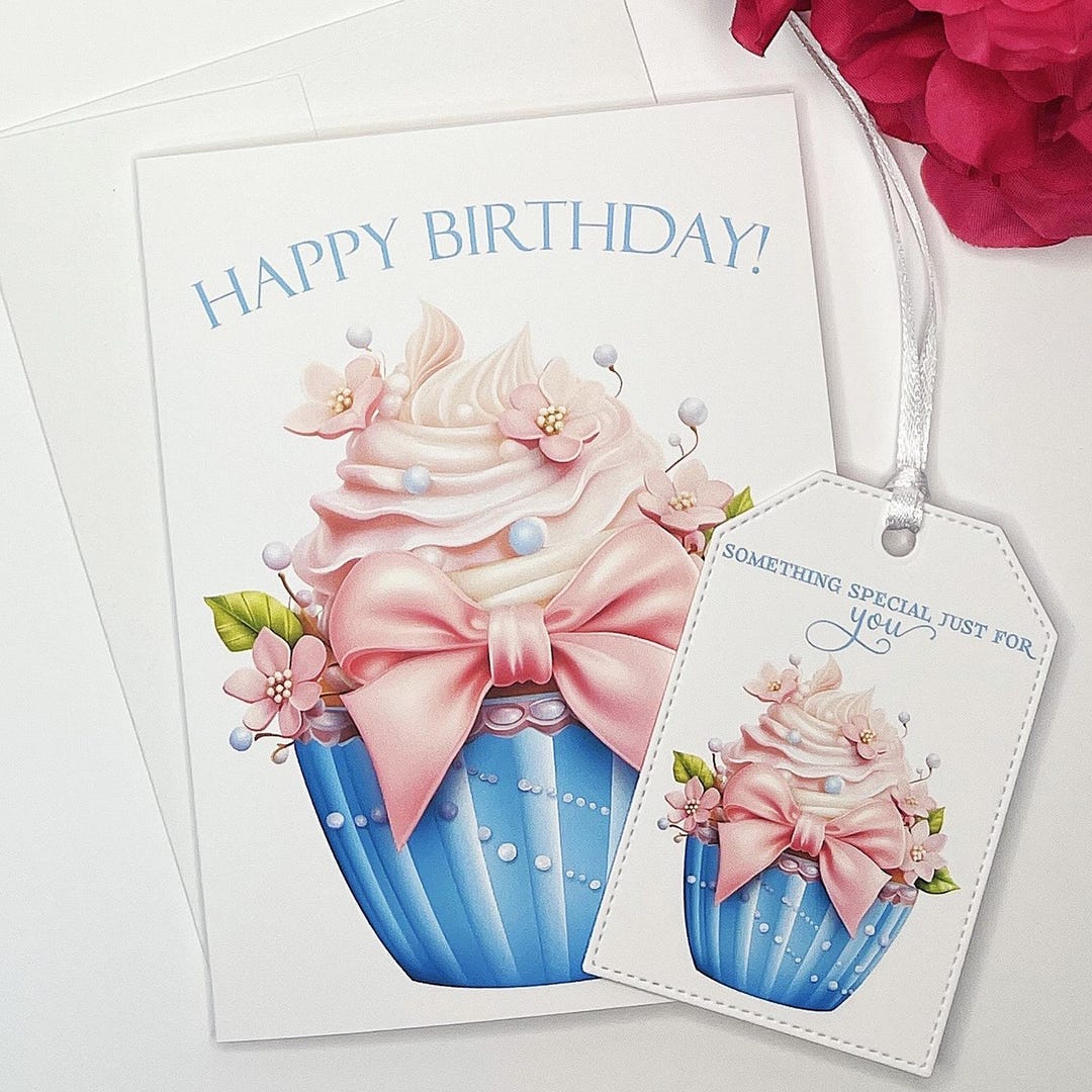 Cupcake Birthday Card With Matching Gift Tag - Etsy