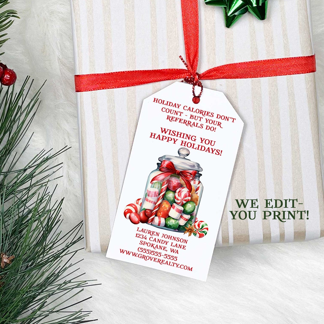 PRINTABLE Realtor Christmas Gift Tags, Happy Holidays, Customized ...
