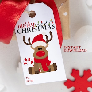 PRINTABLE Reindeer Christmas Gift Tags, Gift Bag Tag, to From Tags ...