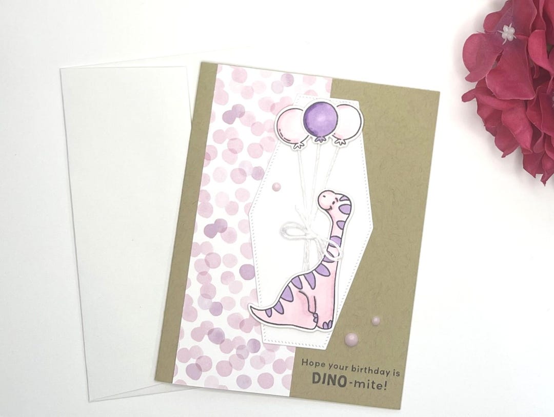 Handmade Dinosaur Birthday Card for Girl, Pink Dinosaur Card With ...