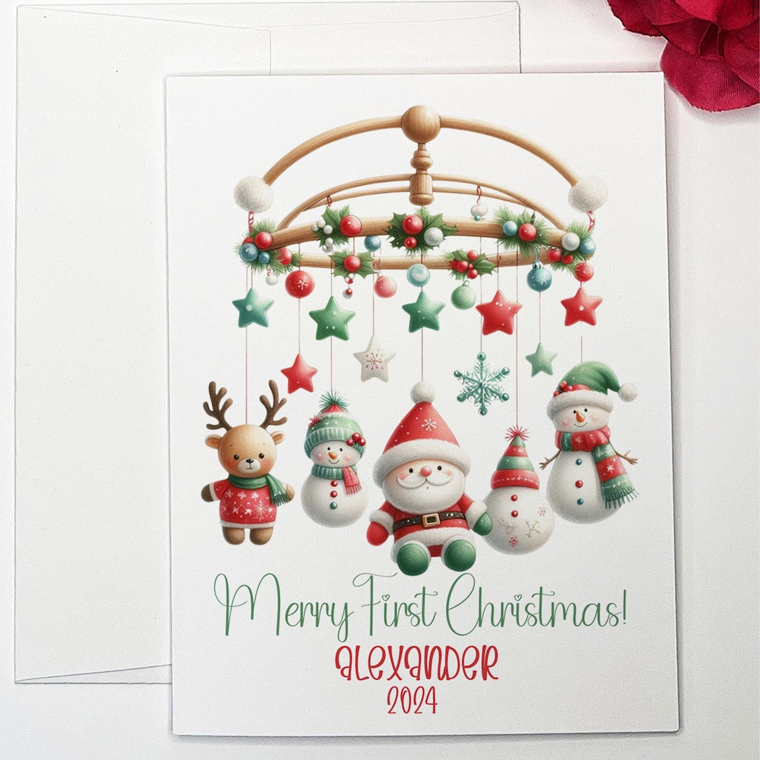 Babies First Christmas Card, Personalized Christmas Card, Merry First ...