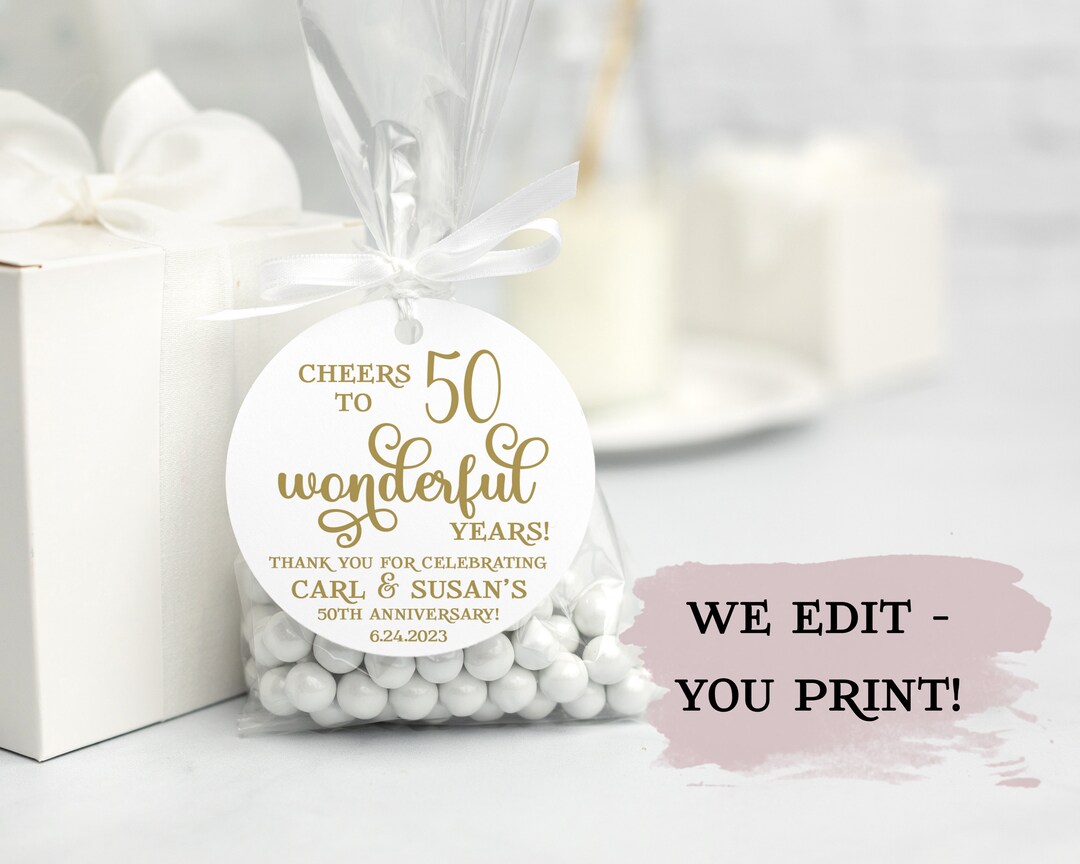 PRINTABLE 50th Anniversary Favor Tags, Cheers to 50 Years, Milestone ...