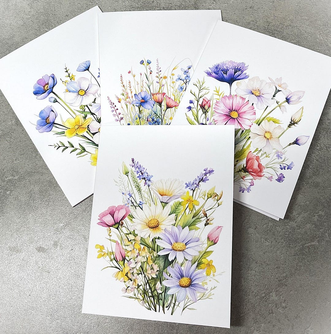 Notecard Set, Wildflower Note Cards, Folded Stationery, All Occasion ...