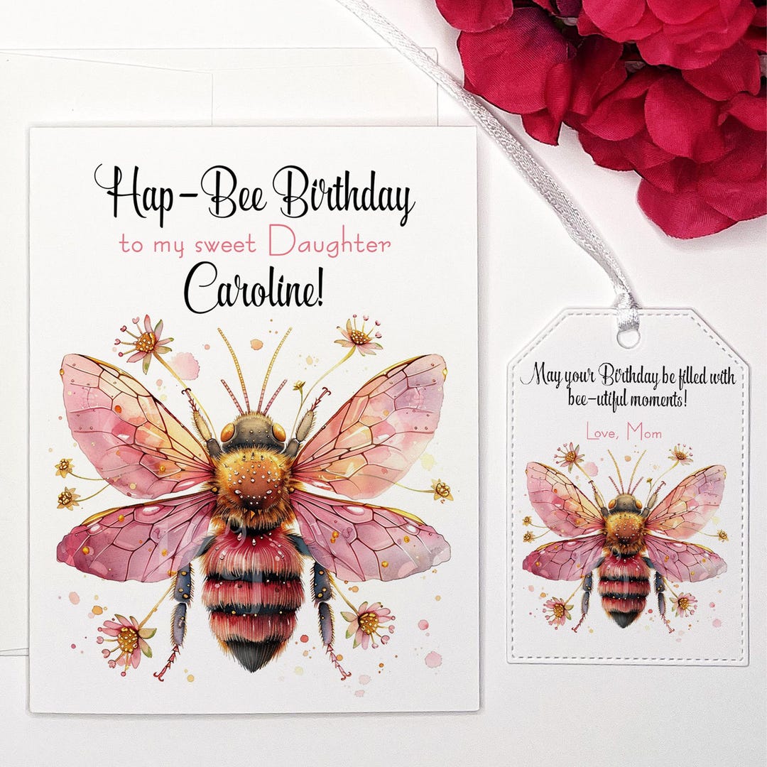 Personalized Hap-bee Birthday Card for Daughter With Matching Gift Tag ...
