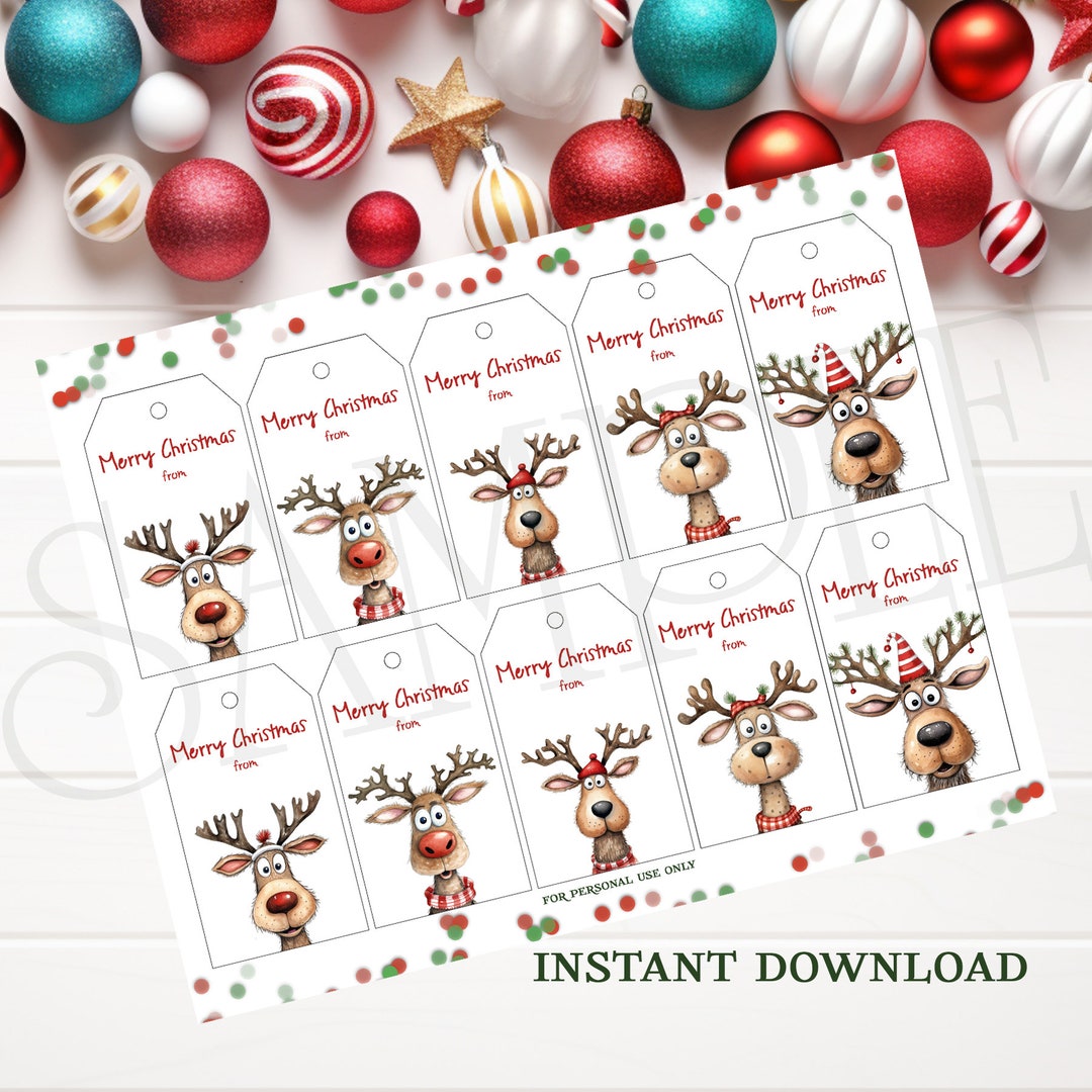 PRINTABLE Reindeer Christmas Gift Tags, Gift Bag Tag, to From Tags ...