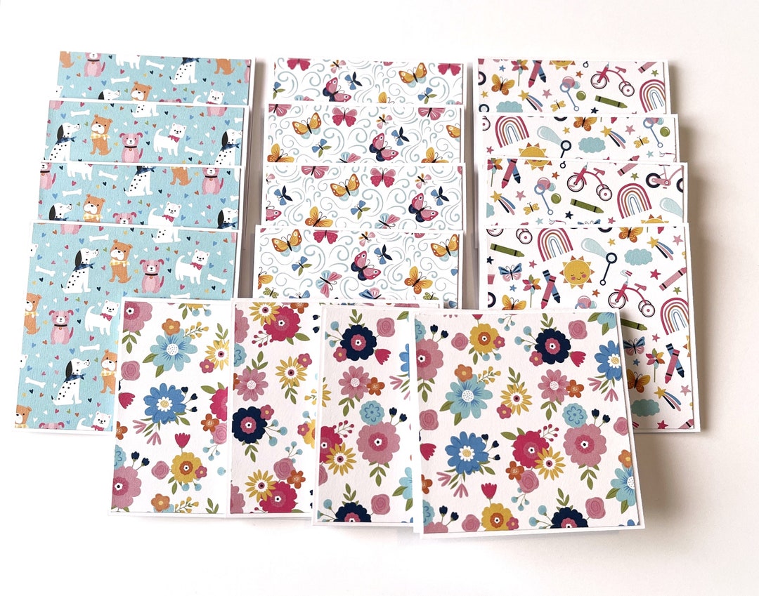 Set of 16 Mini Handmade Note Cards, Gift Enclosure, Gift Bag Card, Mini ...