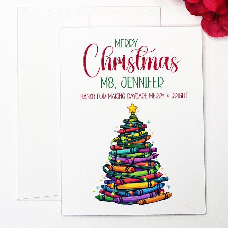 Daycare Teacher Christmas Card, Crayon Christmas Tree, Teacher ...