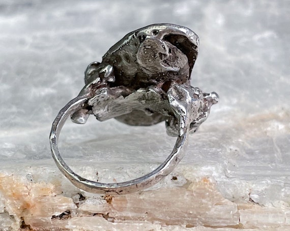 Brutalist Hawks Eye Sterling Silver Ring, Size 6 - Gem