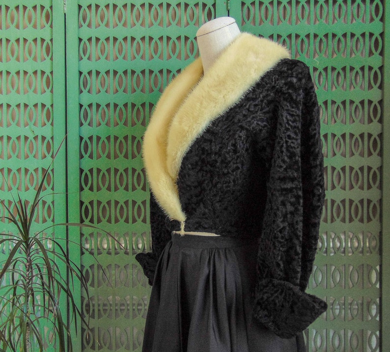 Vintage Black Curly Lambswool Coat With A White Mink Collar Etsy