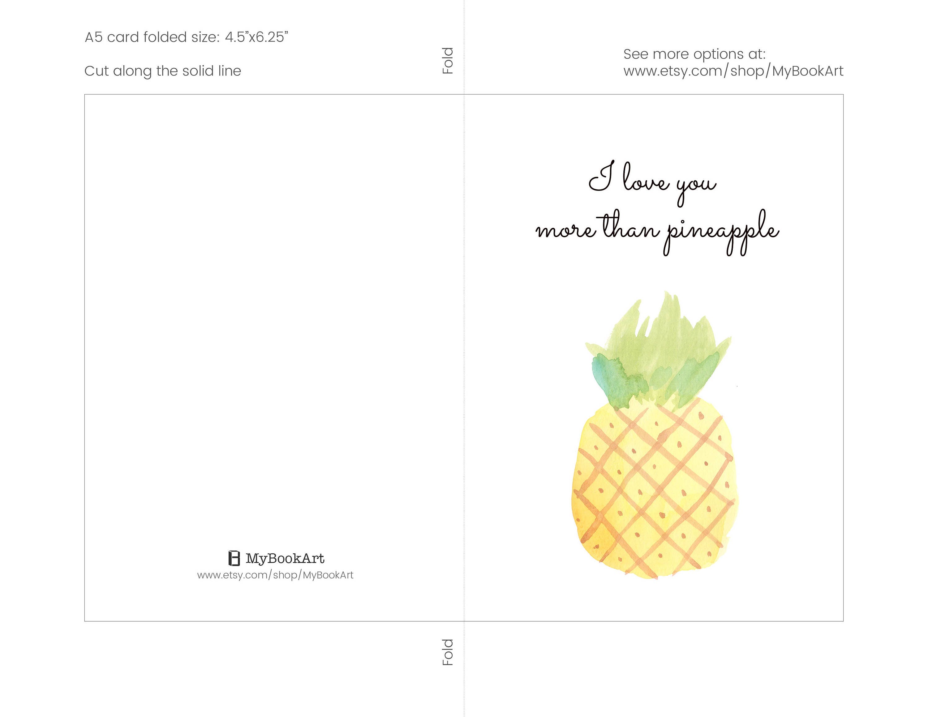 Valentines Day Card, Printable, Instant Download, Pineapple, Love You ...