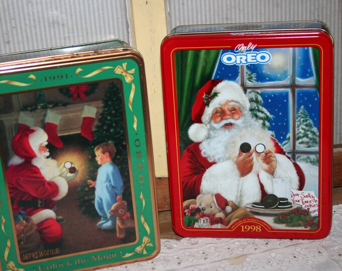 Pair of Oreo Christmas Tins 1991 Waiting for Santa Christmas - Etsy