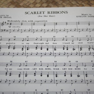 Scarlet Ribbons For Her Hair Piano Sheet Music Paroles de | Etsy