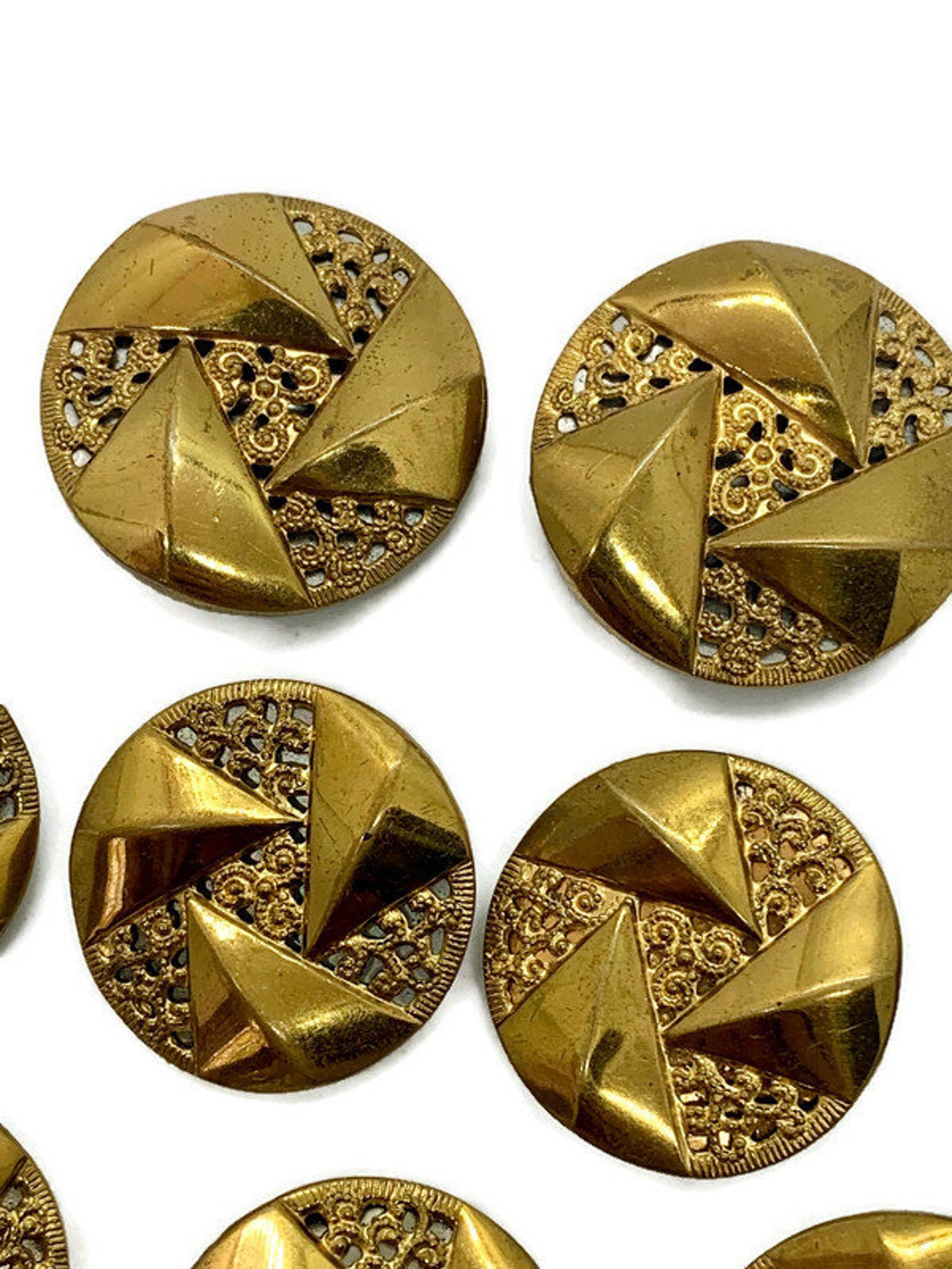 15 Vintage Gold Buttons Art Deco Lot 1930s 1940s Rare Swirl Unique ...