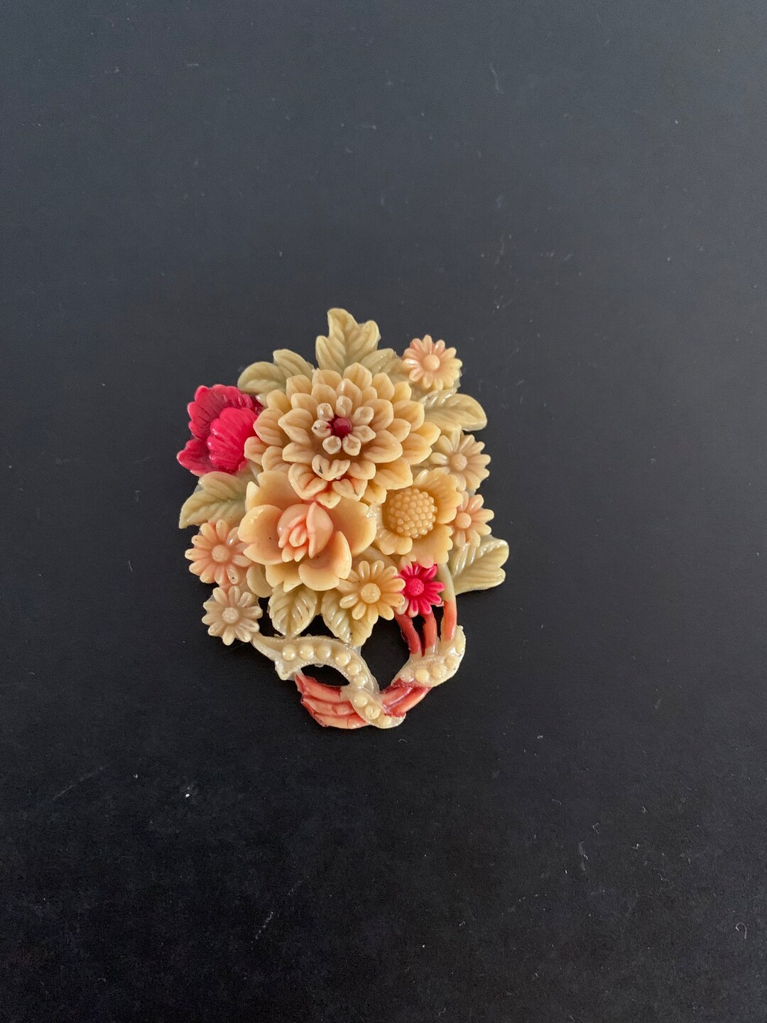 Celluloid Brooch Pin Flowers Vintage 1940s 1930s Bouquet Unique Pretty ...