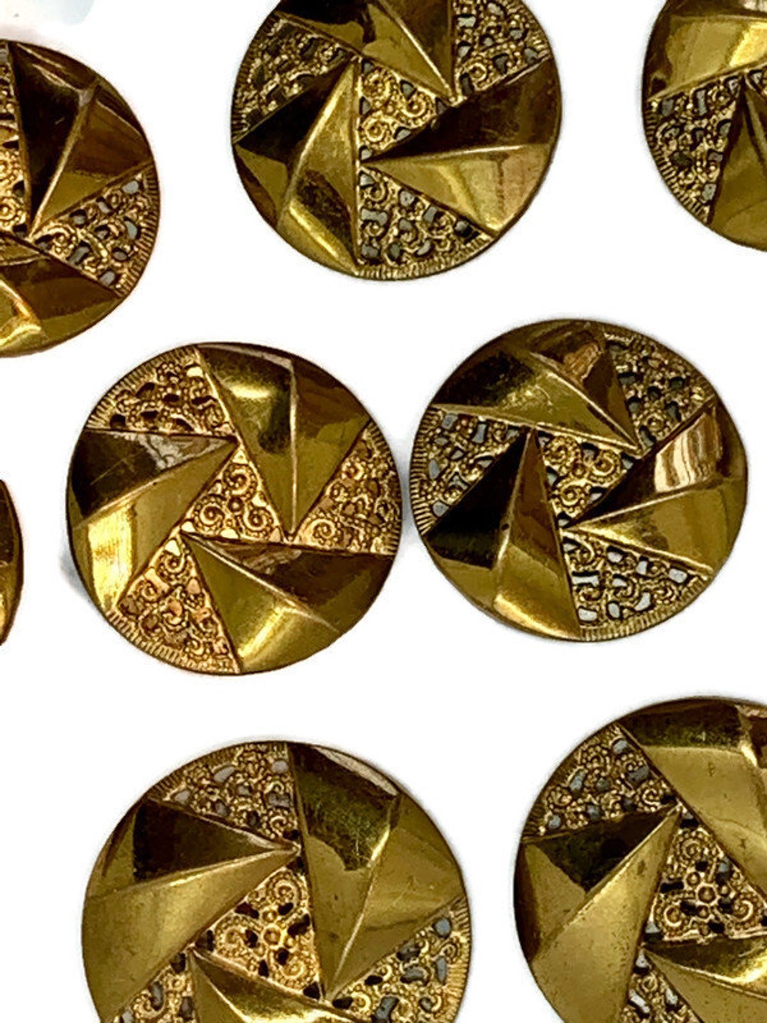 15 Vintage Gold Buttons Art Deco Lot 1930s 1940s Rare Swirl Unique ...